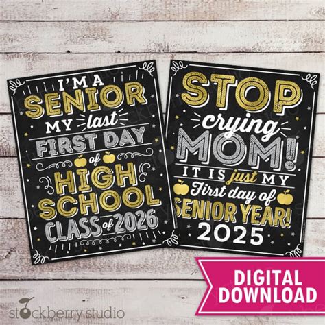 Stop Crying Mom Sign Printable 2025 First Day Of Senior Year School Photo Prop