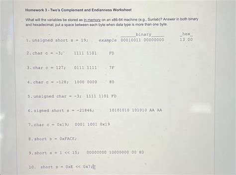 Solved Homework 3 Twos Complement And Endianness Worksheet