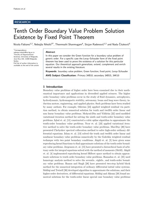 Pdf Tenth Order Boundary Value Problem Solution Existence By Fixed Point Theorem