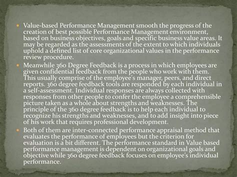 Distinguishing Factors Between Value Based Performance Management And 360 Degree Feedback