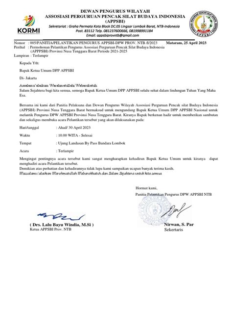 Surat Undangan Dan Rundown Acara Pelantikan Appsbi Ntb Pdf
