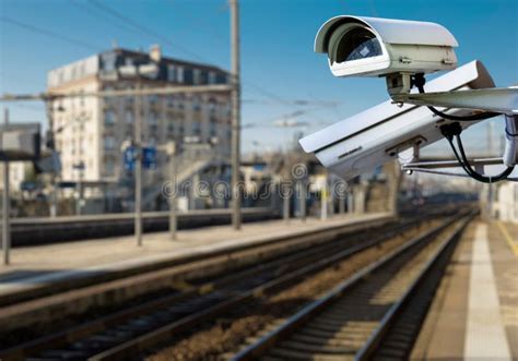 Cctv Camera Under Blue Sky Seaside For The Safety Of Tourists Stock