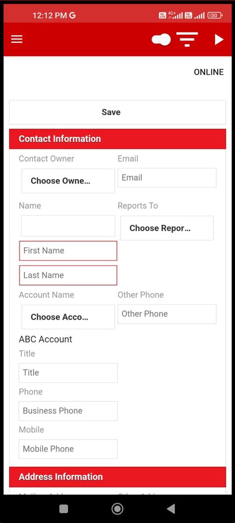 New Account And User Creation Form In Android