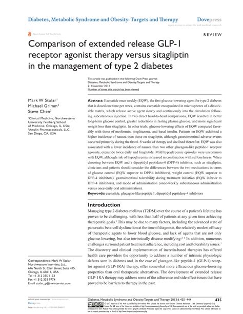Pdf Comparison Of Extended Release Glp 1 Receptor Agonist Therapy Versus Sitagliptin In The