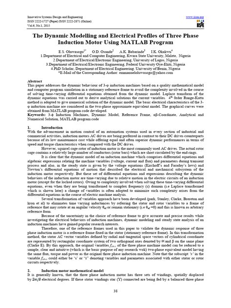 The Dynamic Modelling And Electrical Pro Pdf Electric Motor