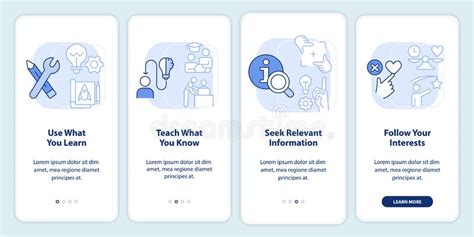 Practical Learning Techniques Light Blue Onboarding Mobile App Screen Stock Vector