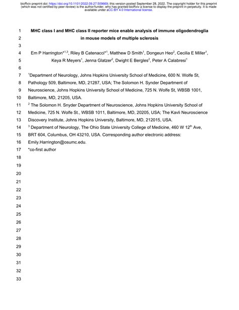 Pdf Mhc Class I And Mhc Class Ii Reporter Mice Enable Analysis Of Immune Oligodendroglia In