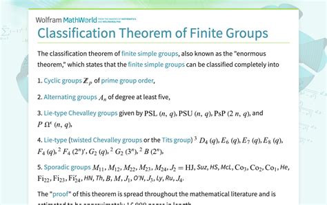 Classification Theorem Of Finite Groups From Wolfram Mathworld
