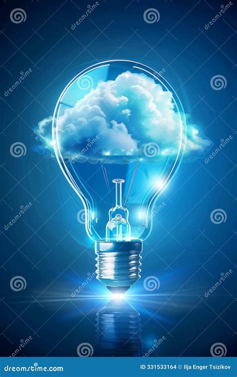 Cloud Computing Innovation Glowing Light Bulb With Fluffy White Clouds