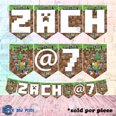 Personalized Customized Minecraft Name Flag Banner Banderitas For Diy
