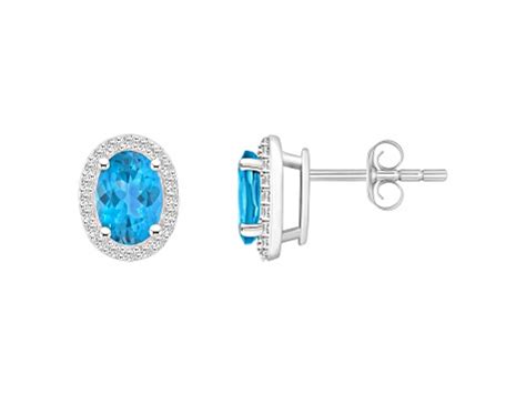 7x5mm Oval Blue Topaz And Created White Sapphire 10k White Gold Halo