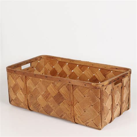 Laundry Basket Braided Wood Shavings 1900s Miscellaneous