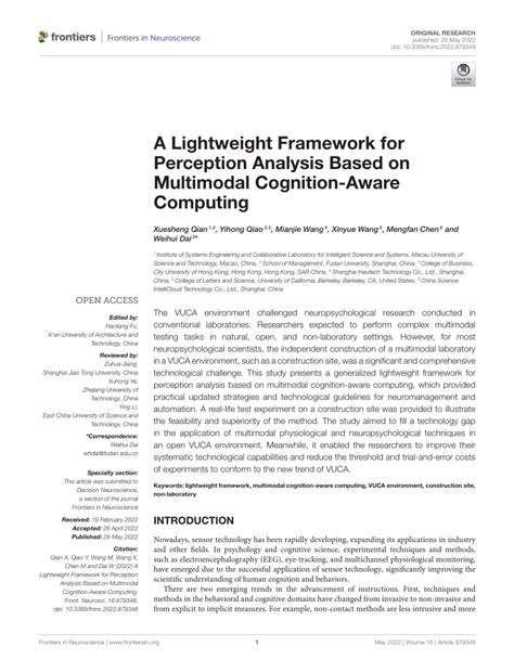 Pdf A Lightweight Framework For Perception Analysis Based On Multimodal Cognition Aware Computing