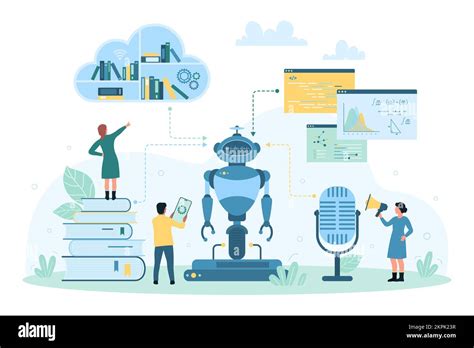 Ai And Machine Learning Technology Vector Illustration Cartoon Tiny