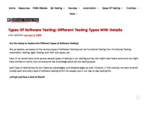 types of software testing different testing types with details last