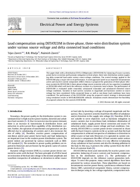 Pdf Load Compensation Using Dstatcom In Three Phase Three Wire Distribution System Under