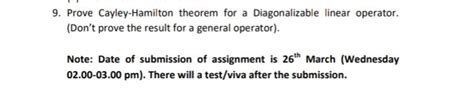 9 Prove Cayley Hamilton Theorem For A Diagonalizable Linear Operator D