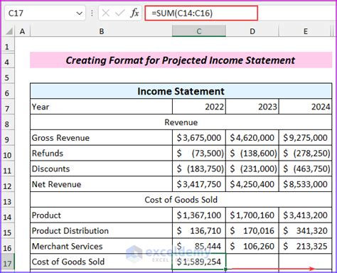 how to create format for projected financial statements in excel
