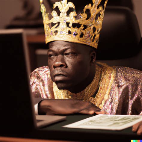A Nigerian Prince Sitting At His Computer Late At Night Looking Very