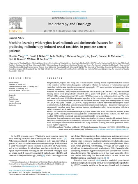 Pdf Machine Learning With Region Level Radiomic And Dosimetric