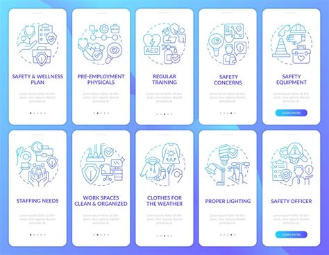 Reducing Accidents At Work Tips Blue Gradient Onboarding Mobile App Screen Set Walkthrough 5