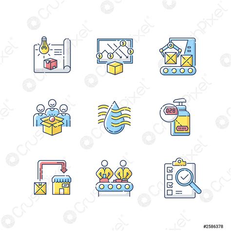 manufacturing process rgb color icons set stock vector 2586378