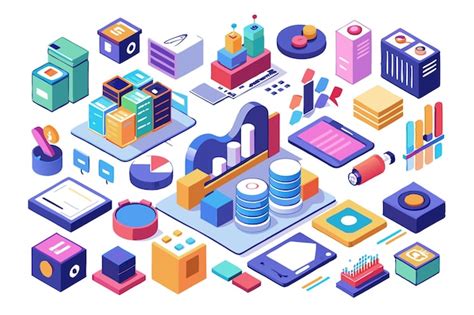 Isometric Icons Of Data Storage Analysis And Processing Premium Ai