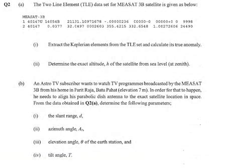 Solved Q2 A ﻿the Two Line Element Tle ﻿data Set For