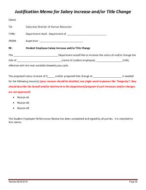 Fillable Online Justification Memo For Salary Increase And Or Title Change Fax Email Print