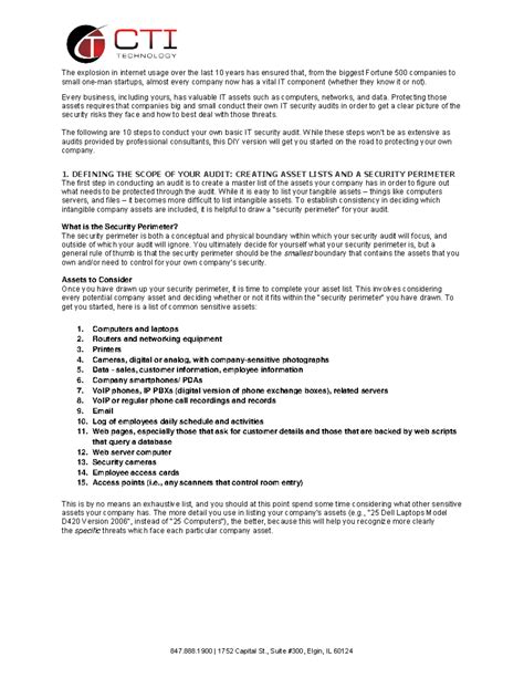 It Audit Checklist Cti Technology The Explosion In Internet Usage Over The Last 10 Years Has