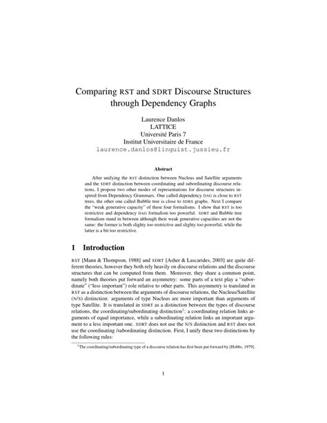 Pdf Comparing Rst And Sdrt Discourse Structures Through Dependency Graphs