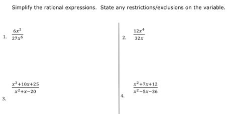 solved simplify the rational expressions state any