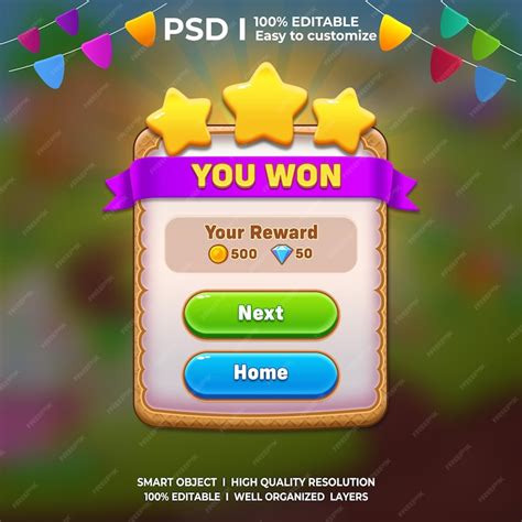 Premium Psd Psd Level Complete Game Ui Popup 2d Interface Game Ui Gaming Ui 2d You Won Popup