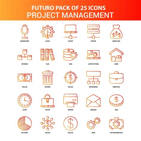 Orange Futuro 25 Project Management Icon Set 14025770 Vector Art At Vecteezy