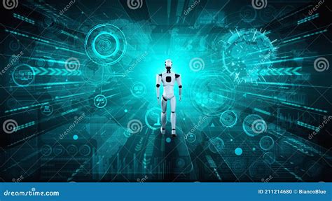 3d rendering robot humanoid analyzing big data using ai thinking stock