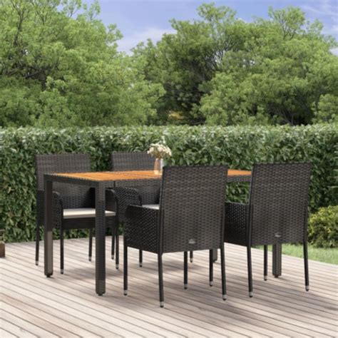 Vidaxl 5 Piece Patio Dining Set With Cushions Black Poly Rattan 591