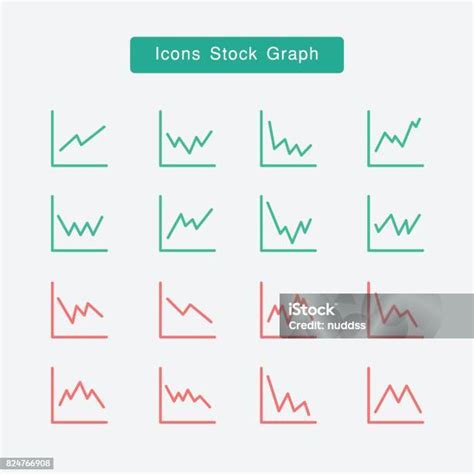 기술 투자 녹색 및 빨강 색상 표시 손실 또는 승리 평면 디자인 벡터 일러스트 레이 션에 대 한 재고 선 그래프 아이콘 세트 가격에 대한 스톡 벡터 아트 및 기타 이미지