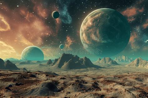 Artists Rendition Of Alien Planets With Several Moons Visible In The Sky An Alien Planet With