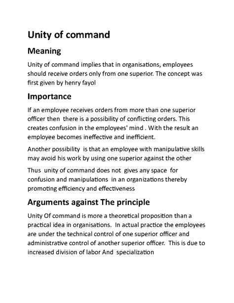 Unity Of Command Unity Of Command Meaning Unity Of Command Implies