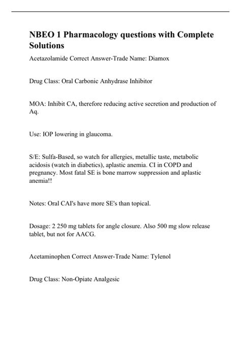 Nbeo 1 Pharmacology Questions With Complete Solutions Nbeo Stuvia Us
