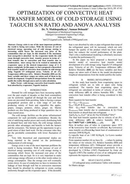 Optimization Of Convective Heat Transfer Model Of Cold Storage Using