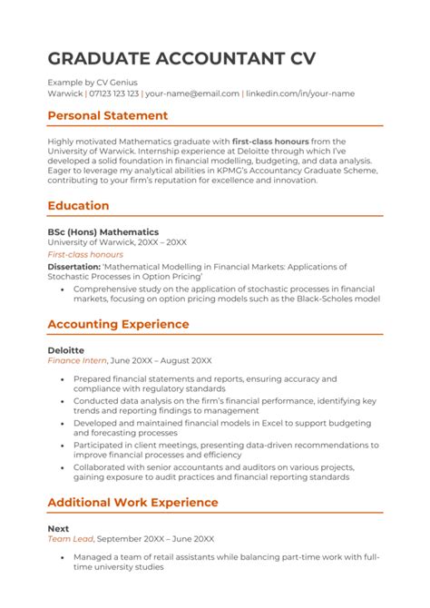 Free Graduate Accountant Cv Example To Download With Tips