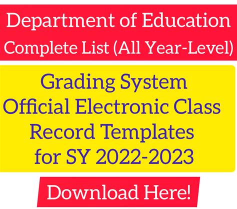 All Year Level Official Electronic Class Record Templates For Sy 2022