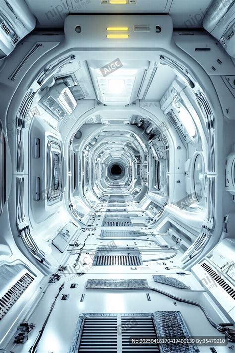 Ai创作图太空舱 科幻 未来 内部 通道 金属 科技 空间 灯光 结构 舱壁 设备 管道 格栅 材质 昵图网