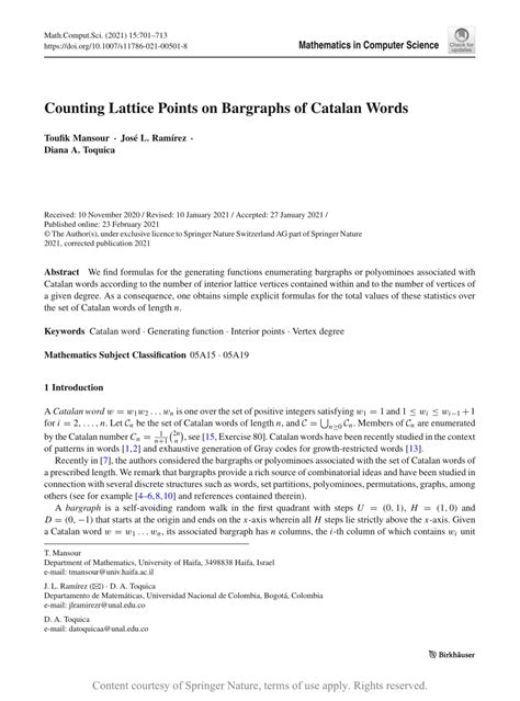 Counting Lattice Points On Bargraphs Of Catalan Words Request Pdf