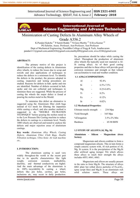 Minimization Of Casting Defects In Aluminum Alloy Wheels Of Grade A356 2 K Pundari Kaksha 1 P