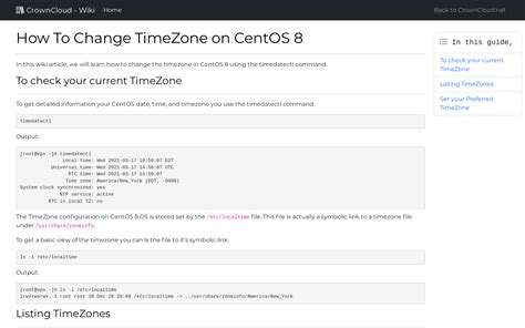 CrownCloud Wiki How To Change Timezone On CentOS