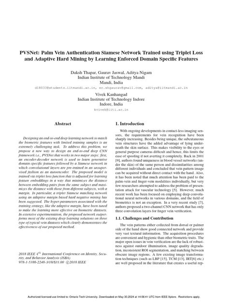pvsnet palm vein authentication pdf deep learning computational