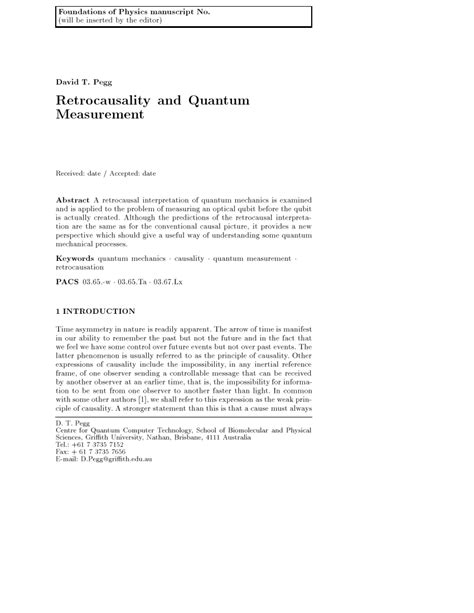Pdf Retrocausality And Quantum Measurement