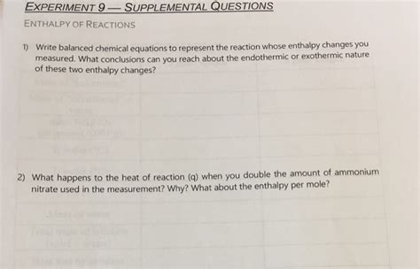 Solved Instructions Experiment 9 Enthalpy Of Reactions